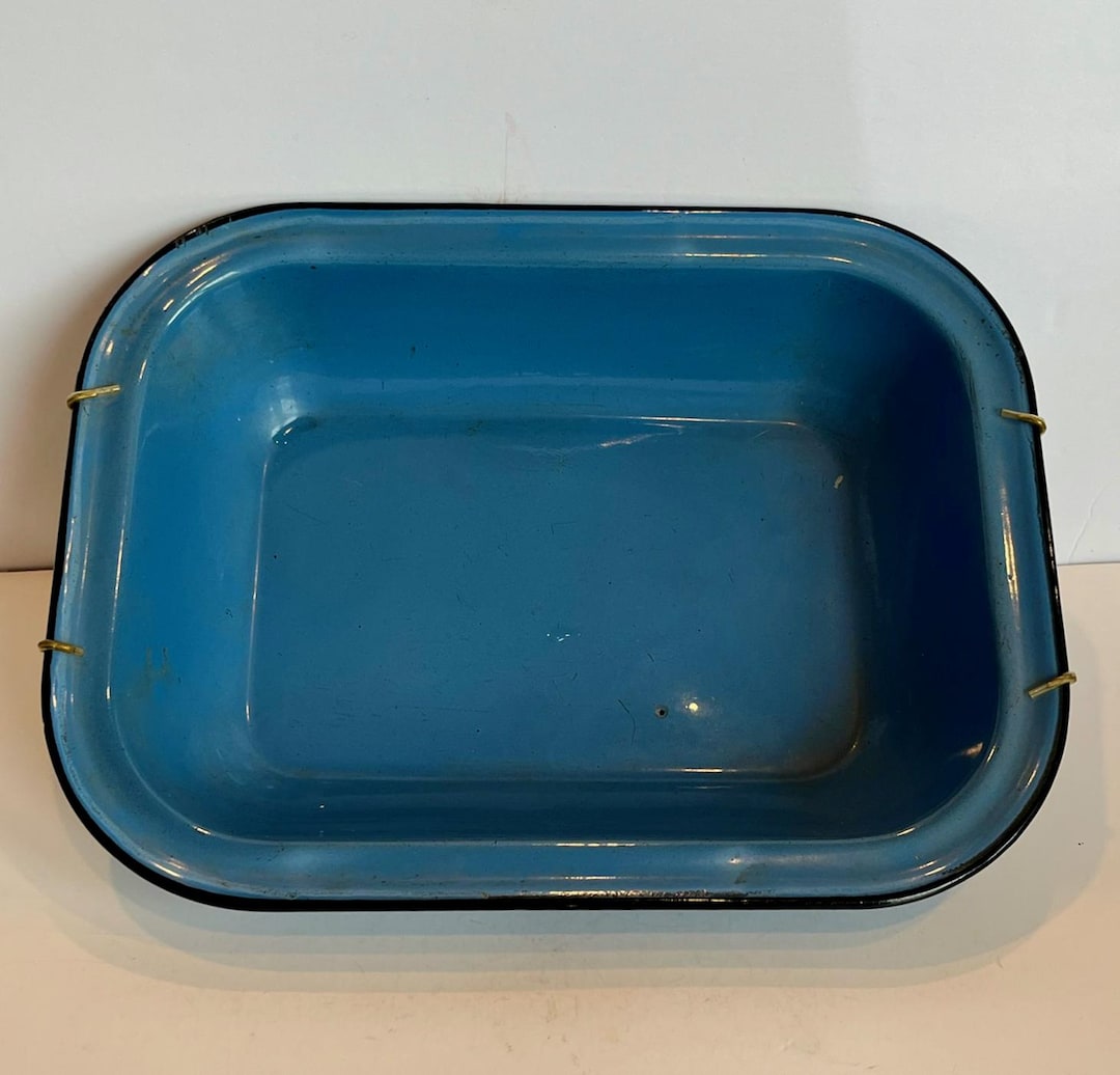 1960s Enamelware, Baking Pan, 11" X 7", Blue With Black Trim - Etsy