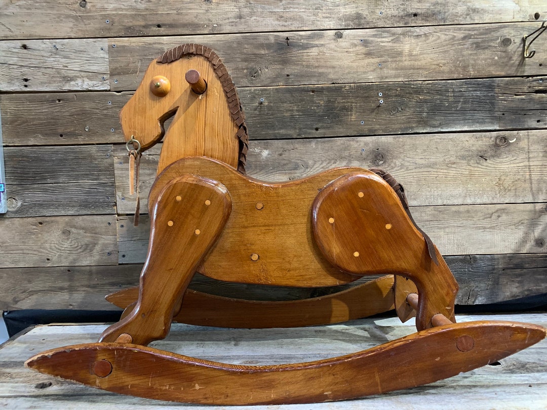 Vintage Solid Wood Rocking Horse, 31.5 - Etsy