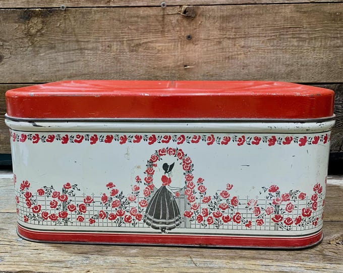 1940s-50s Metal Bread Box, Victorian Bonnet Lady, Vented - Etsy