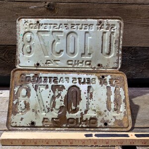 Rustic 1974 Ohio Farm License Plate Set, Seat Belts Fastened?, White - Etsy