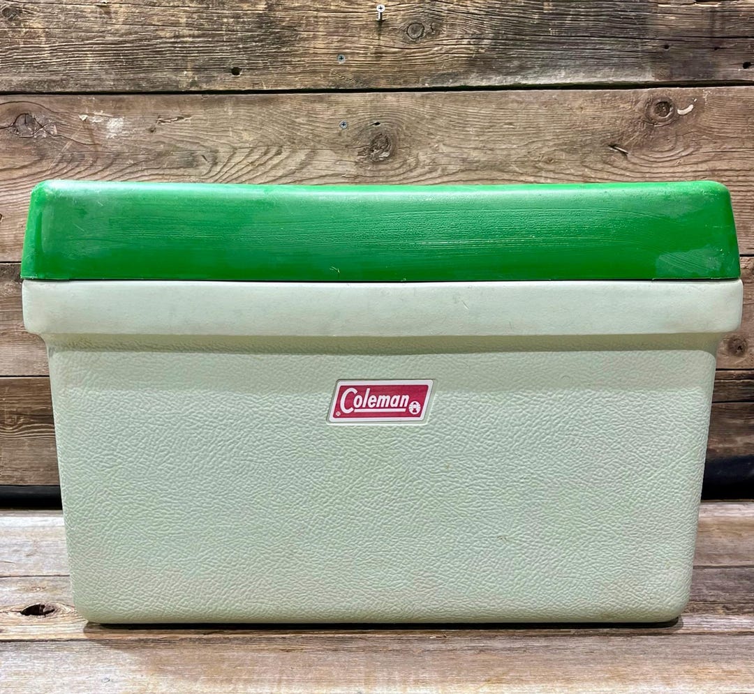 1971 Coleman, Polylite Cooler, Ice Chest, Green & White, Side Locks ...