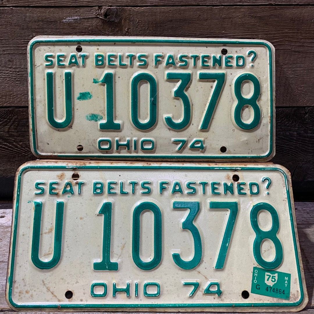 Rustic 1974 Ohio Farm License Plate Set, Seat Belts Fastened?, White - Etsy