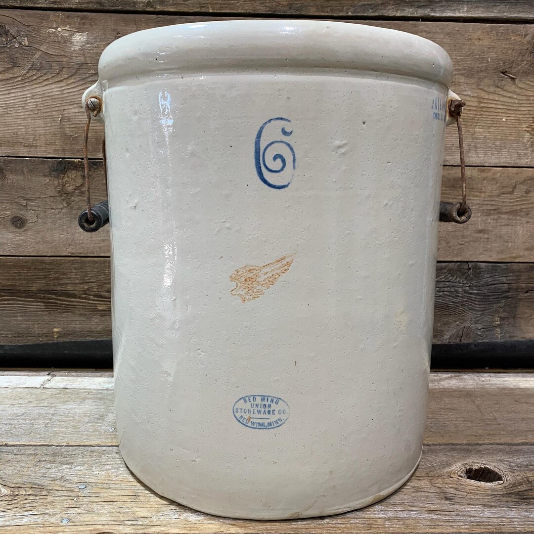 Red Wing, 6 Gallon Stoneware Crock, Wood Bail Handles, 2" Wing - Etsy