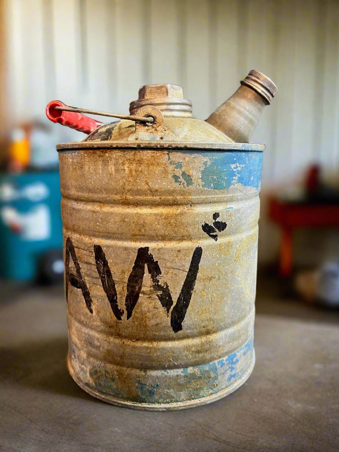 Vintage Galvanized Metal, 1 Gallon Gas Can, Blue Strips - Etsy