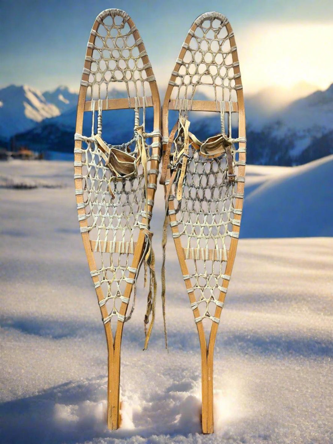 Vintage Wood & Rawhide Snowshoes, Leather Bindings, 46" X 10" - Etsy