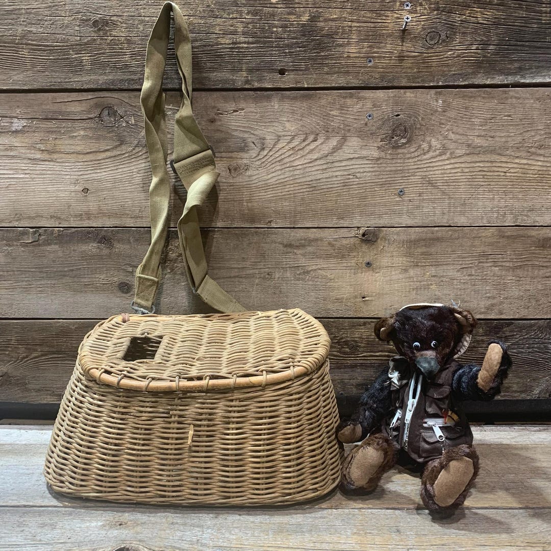Wicker Fishing Creel With Canvas Strap, Fishing Bear Plush - Etsy