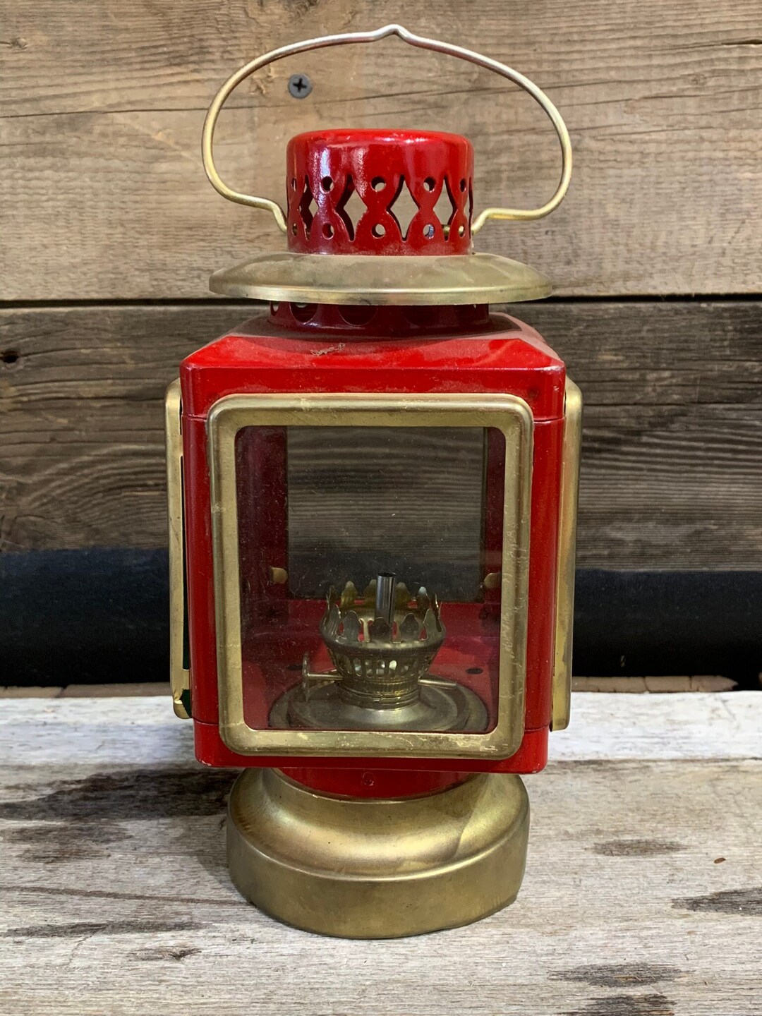 Vintage Colonial Coach Lantern, Red & Gold, Glass Walls - Etsy