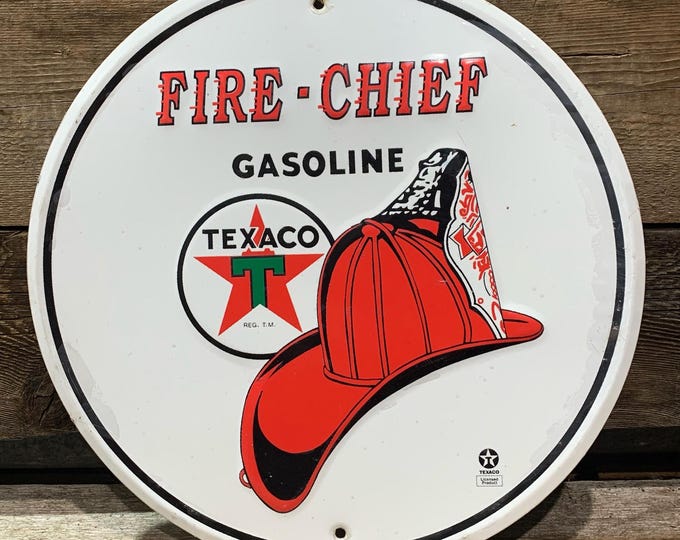 Texaco, Fire-chief Gasoline, Reproduction Tin Metal Sign, 11" - Etsy