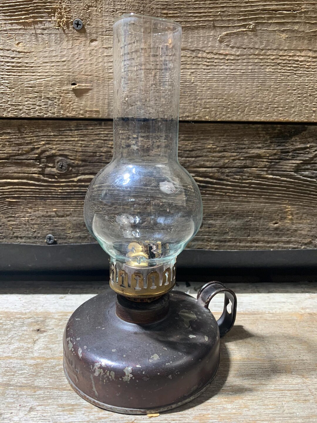 Antique Brindilla, Metal Base Oil Lamp, Clear Glass Chimney, 8 - Etsy