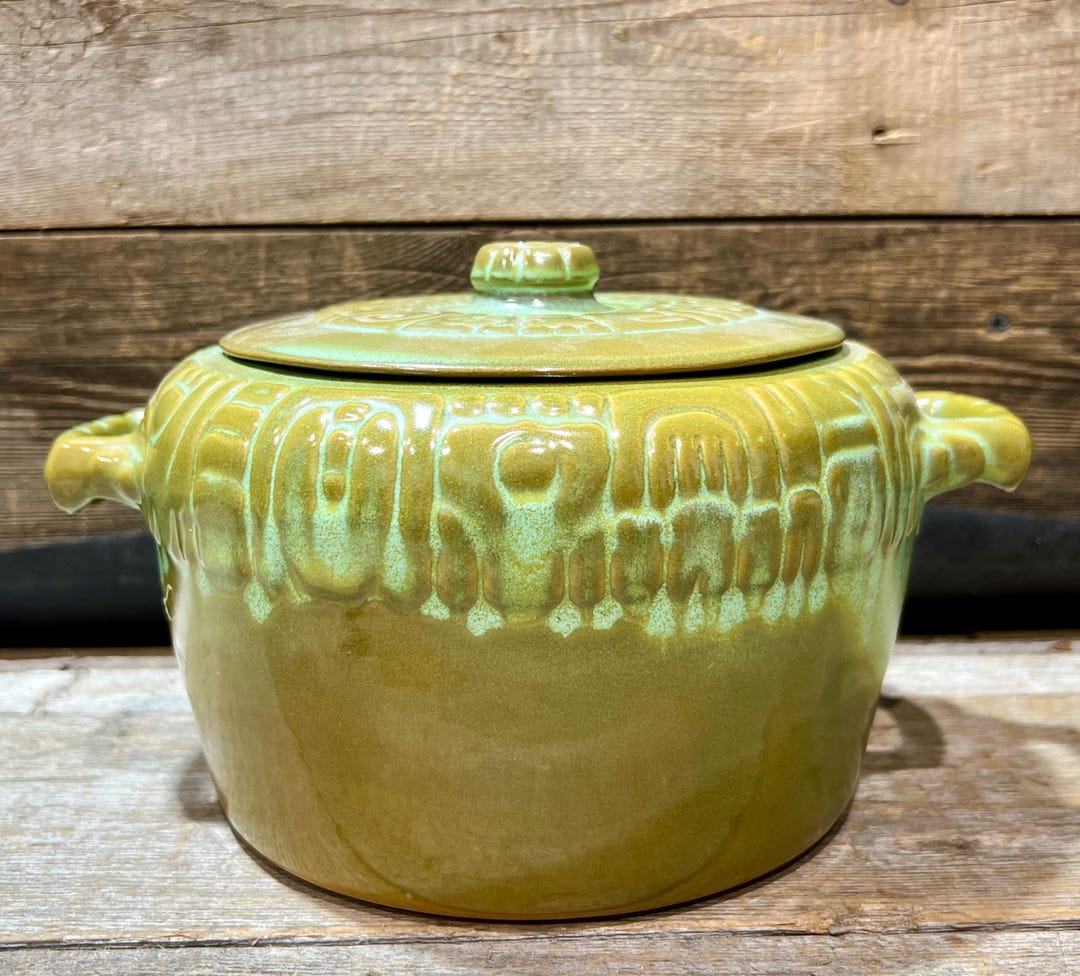 Frankoma 7W, Stoneware, Aztec Bean Pot, Green Salt Glaze - Etsy