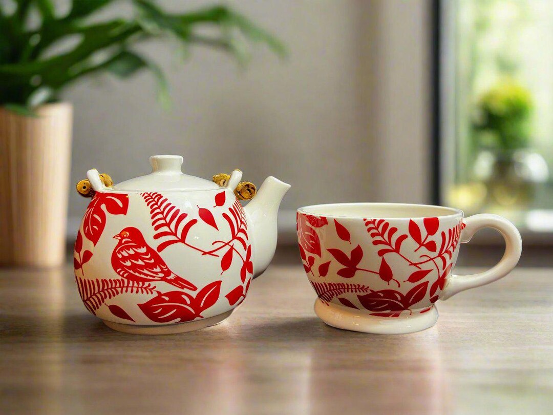 Harry & David, Tea for One, Teapot and Teacup, Bamboo Handle - Etsy