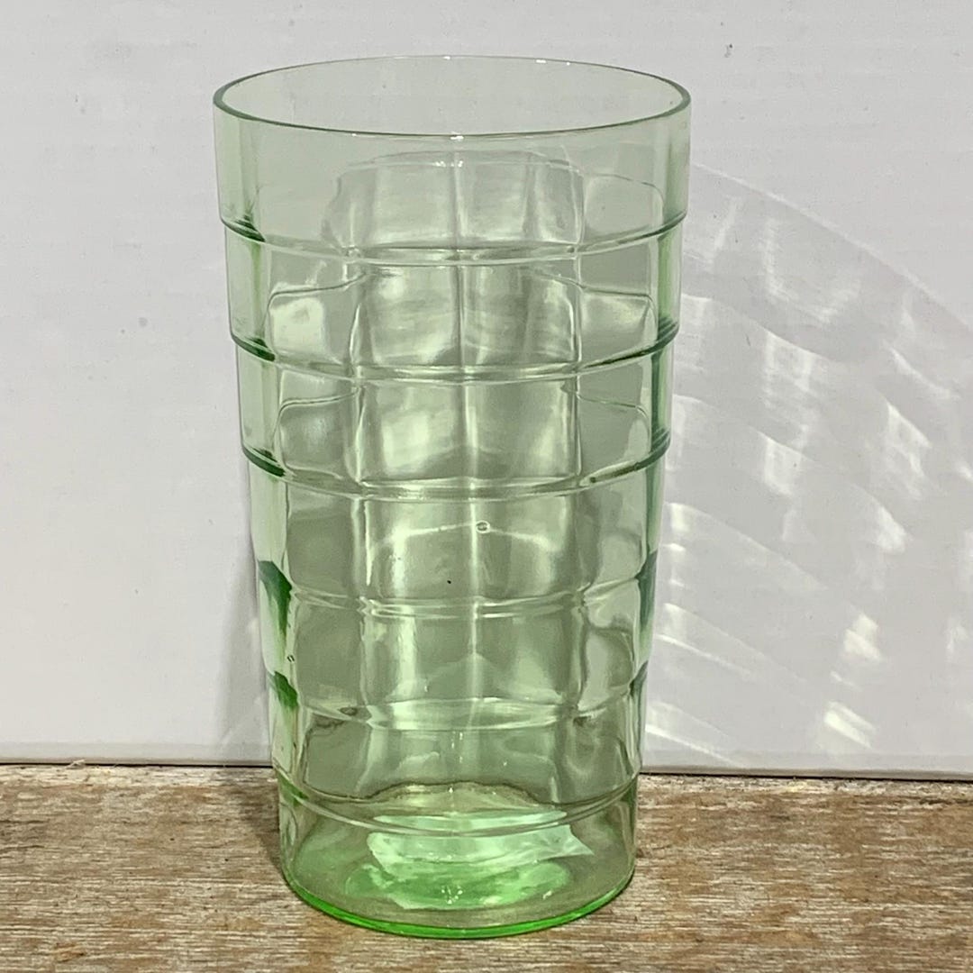 1929-33 Anchor Hocking, Block Optic, Green Uranium Glass, 11oz Flat ...
