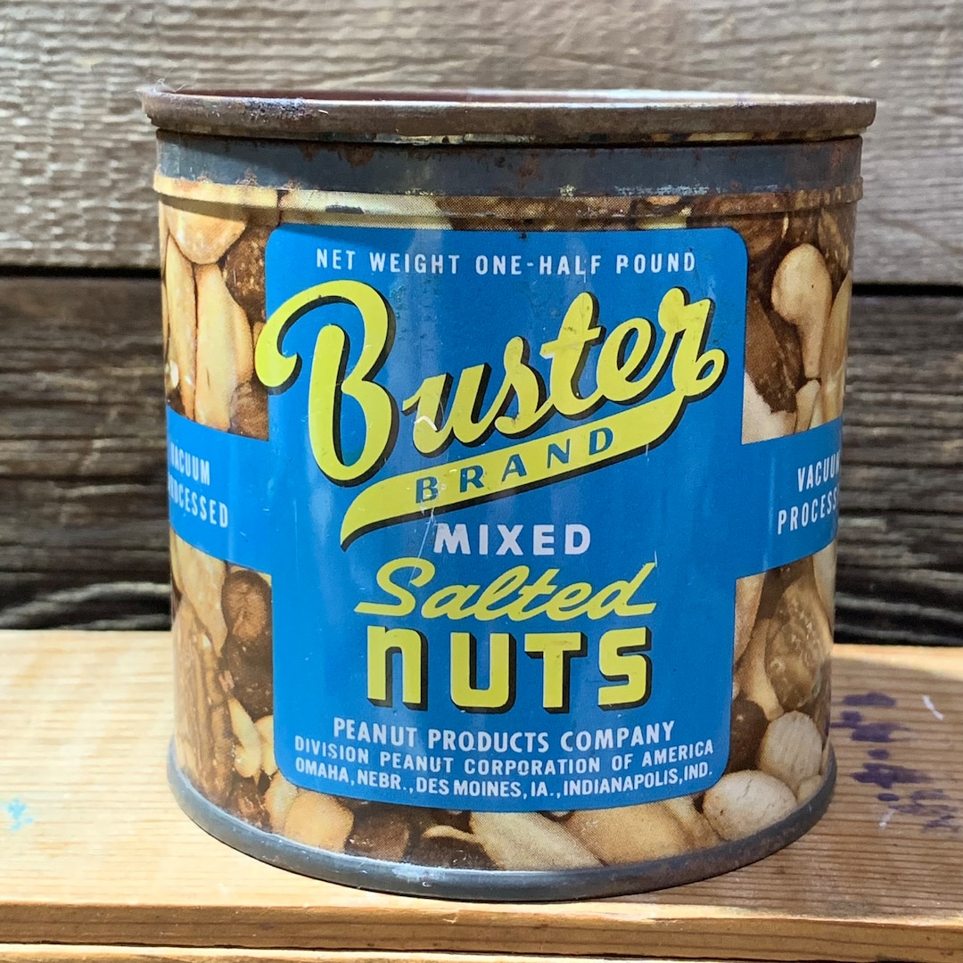 Buster Brand, One-half Pound, Mixed Salted Nuts Tin, Peanut Products Co ...