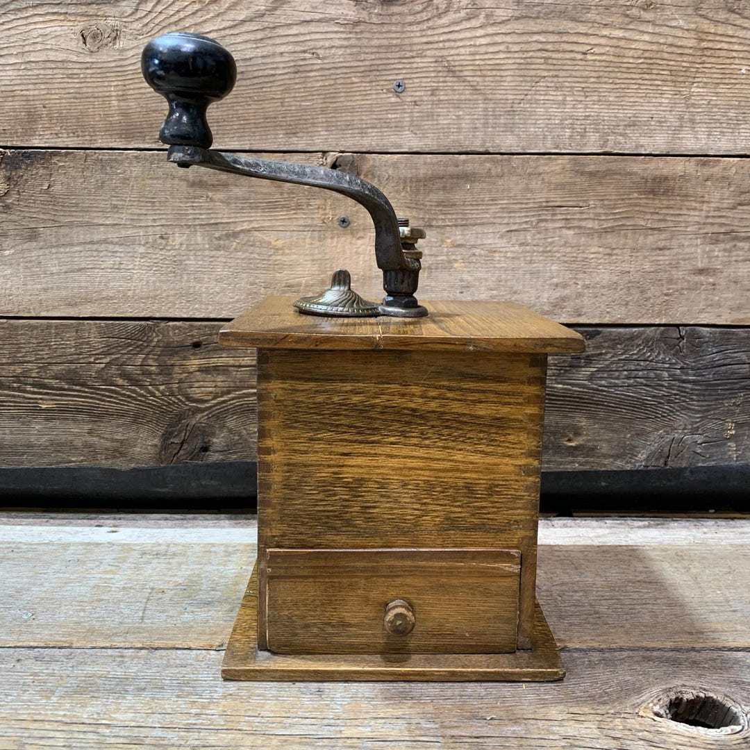 Antique Tongue & Groove, Hand Crank Coffee Grinder, Wood and Cast Iron ...