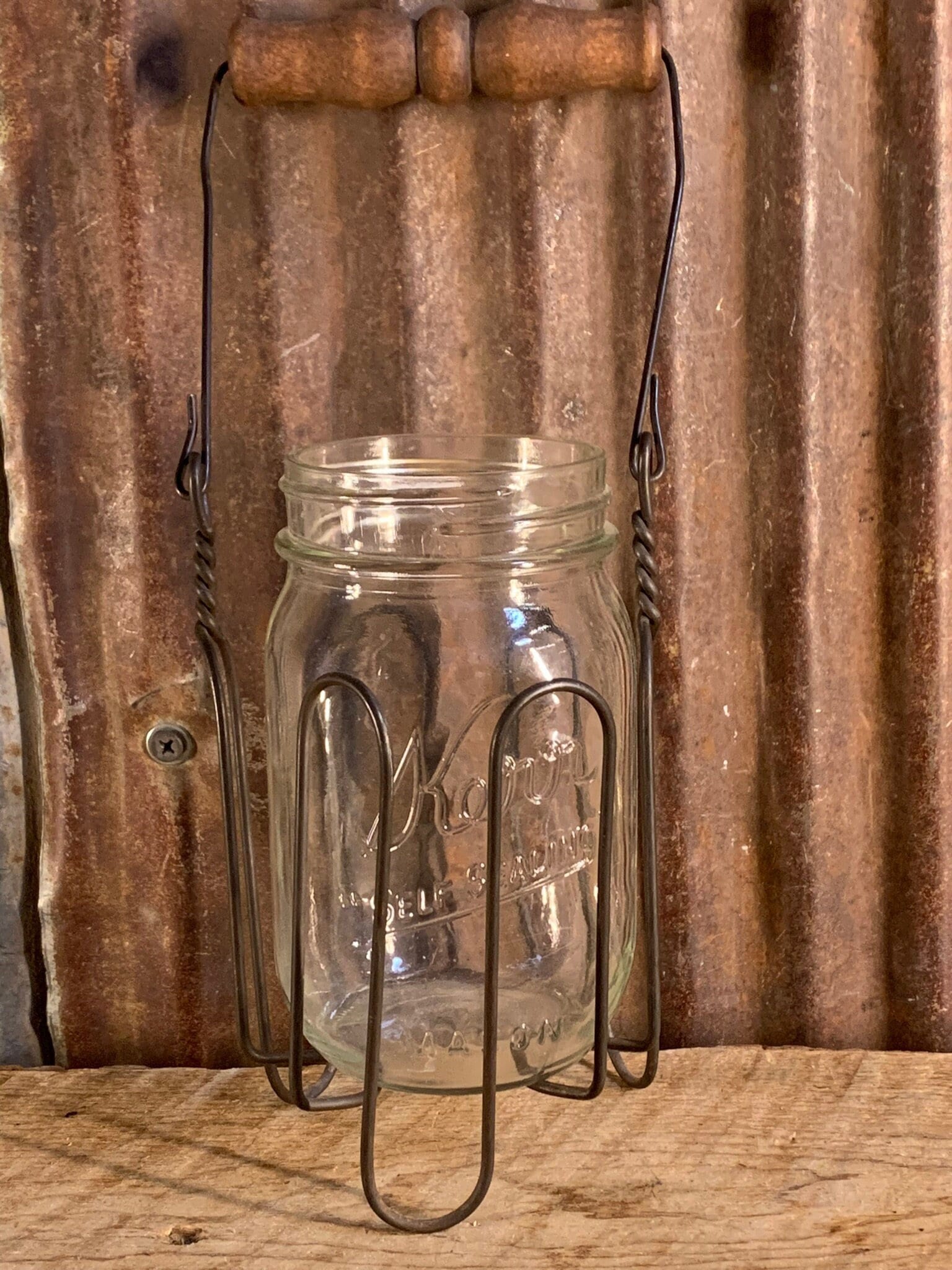 Vintage Mason Jar, Kerr Self Sealing Jar in Wire Holder, Wood Handle - Etsy