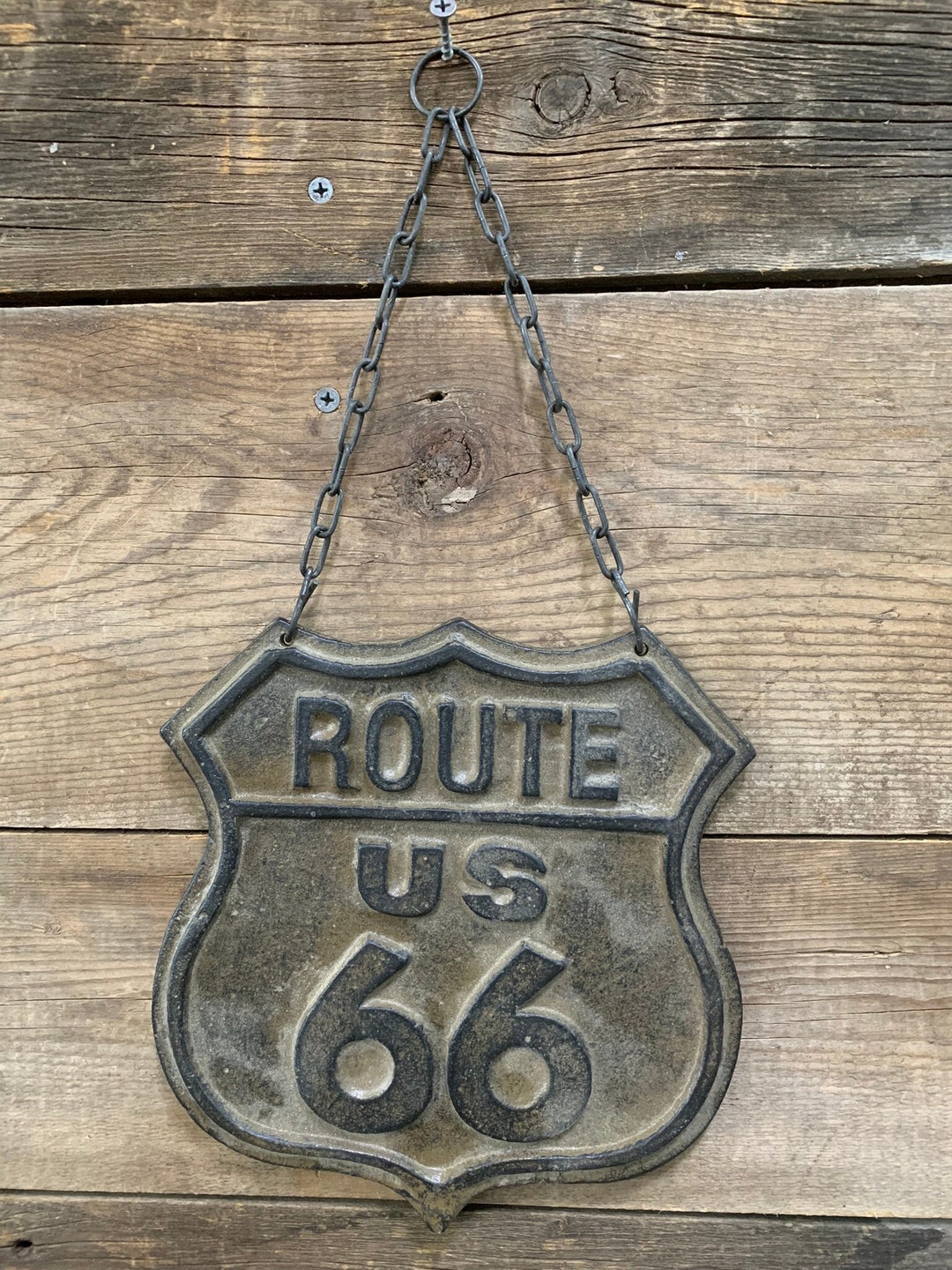 Rustic Cast Iron, Route 66 Plaque With Hanging Chain - Etsy