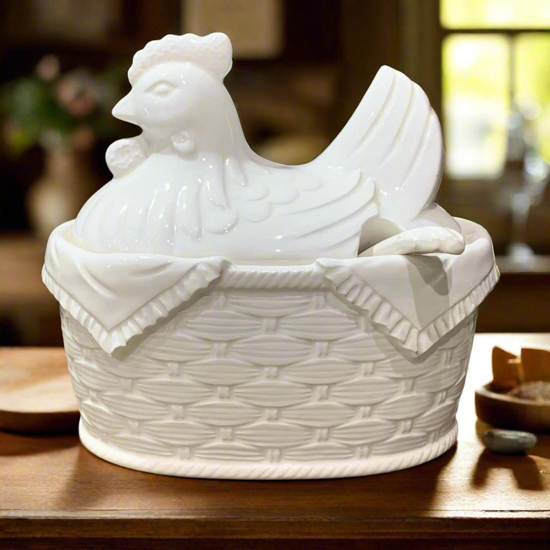 Farmhouse Kitchen, Hen on Nest, Soup Tureen With Ladle, White Glaze - Etsy
