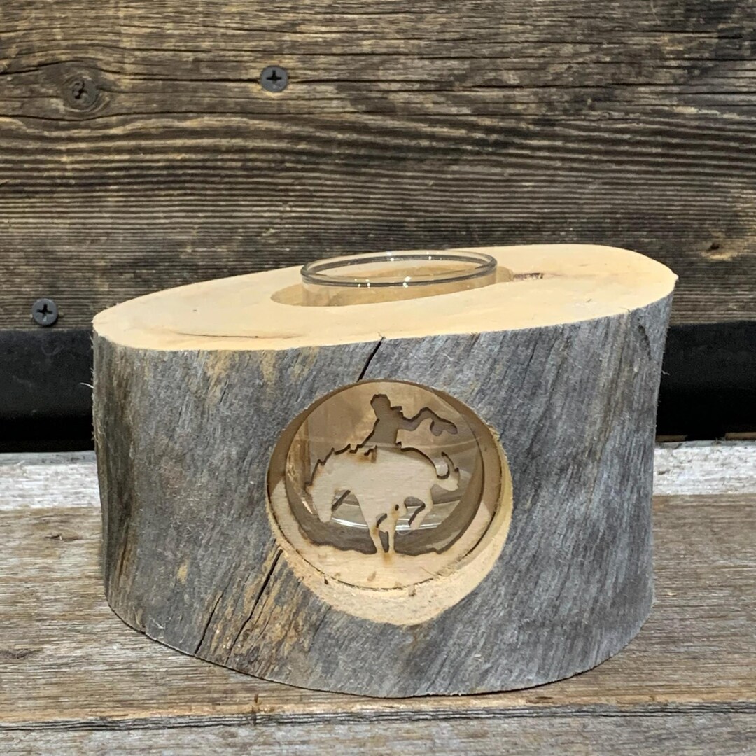 Spinning Aspen Studios, Bronco Buster, Log Wood Votive Candle Holder - Etsy