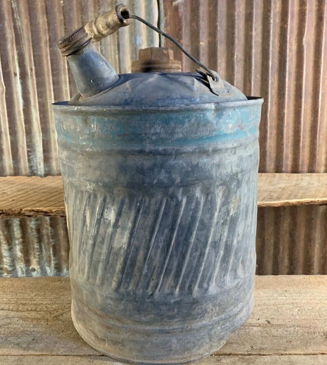 Vintage 1 Gallon Galvanized Metal Gas Can, Wood Handled - Etsy
