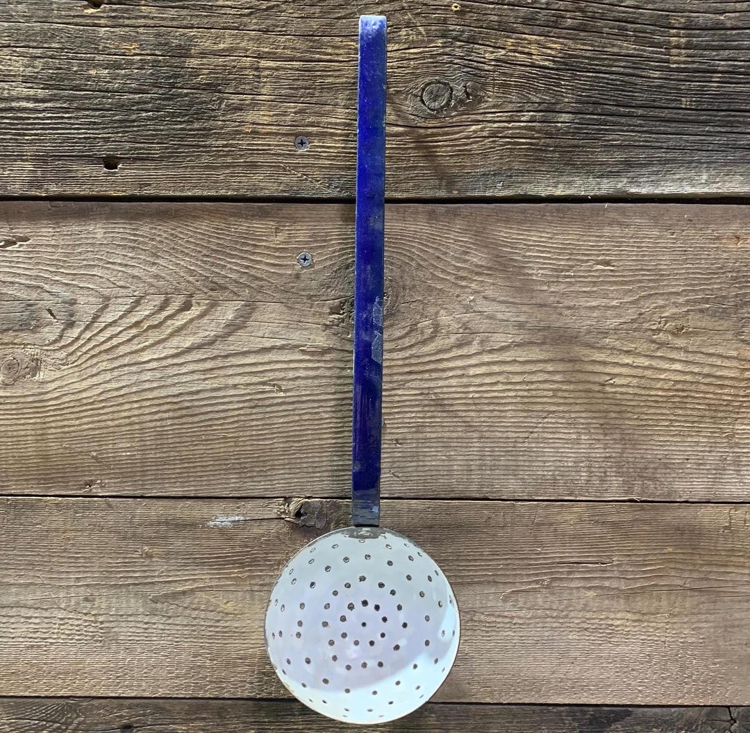 Vintage Enamelware, Strainer Ladle, Blue & White - Etsy