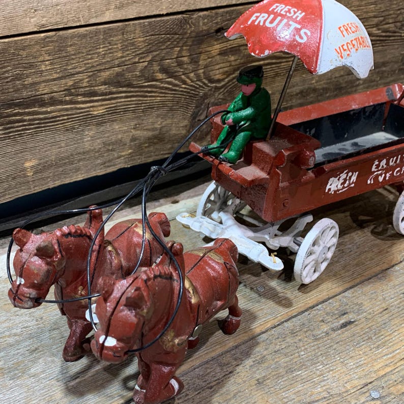 Vintage Cast Iron, Horse Drawn Wagon, Fresh Fruits & Vegetables, With ...