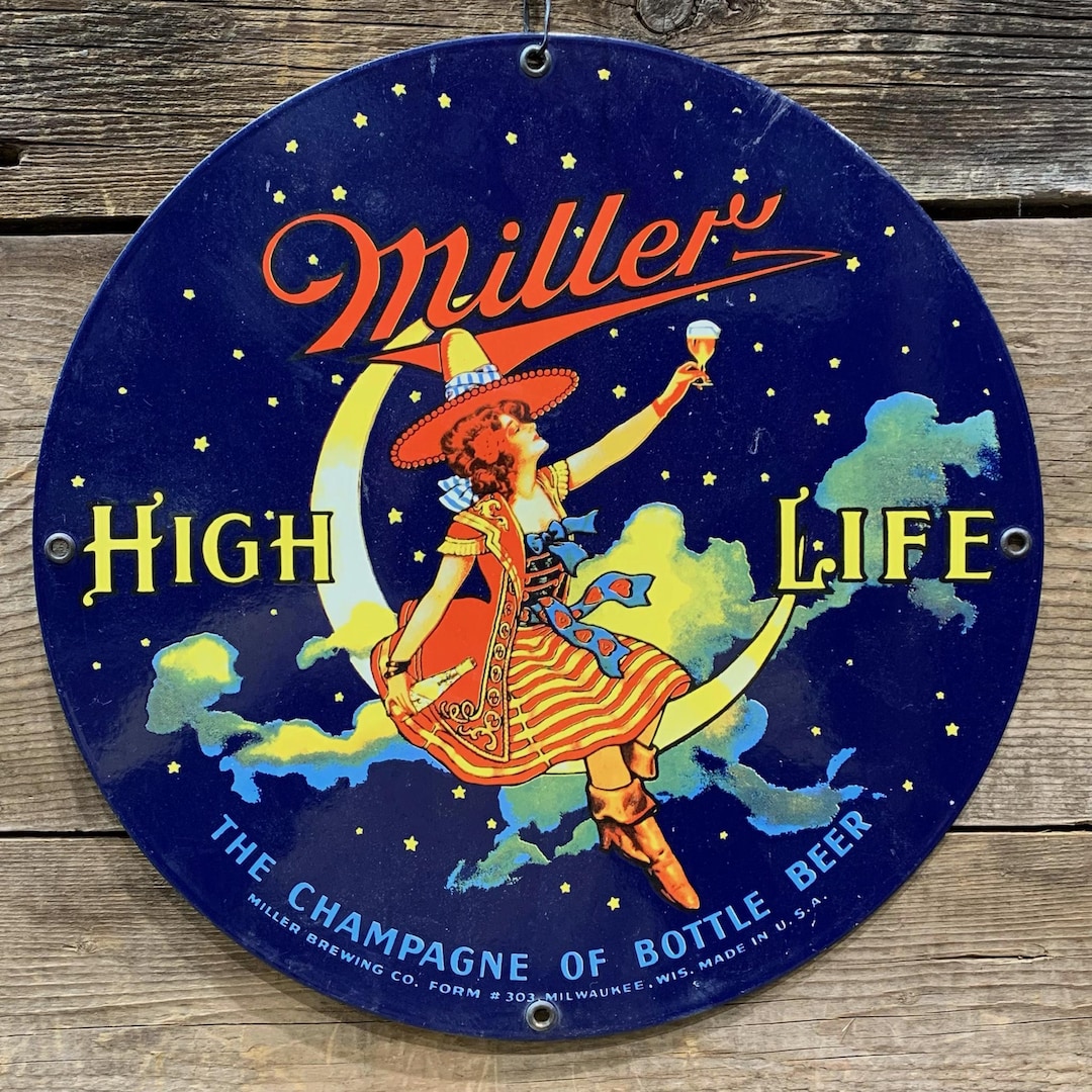 Vintage Miller High Life, Girl on Moon, Porcelain Enameled Sign - Etsy ...