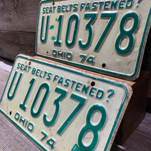 Rustic 1974 Ohio Farm License Plate Set, Seat Belts Fastened?, White - Etsy