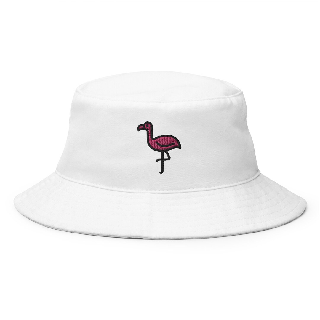 Embroidered Flamingo Bucket Hat: Handmade Cotton Sun Hat - Etsy