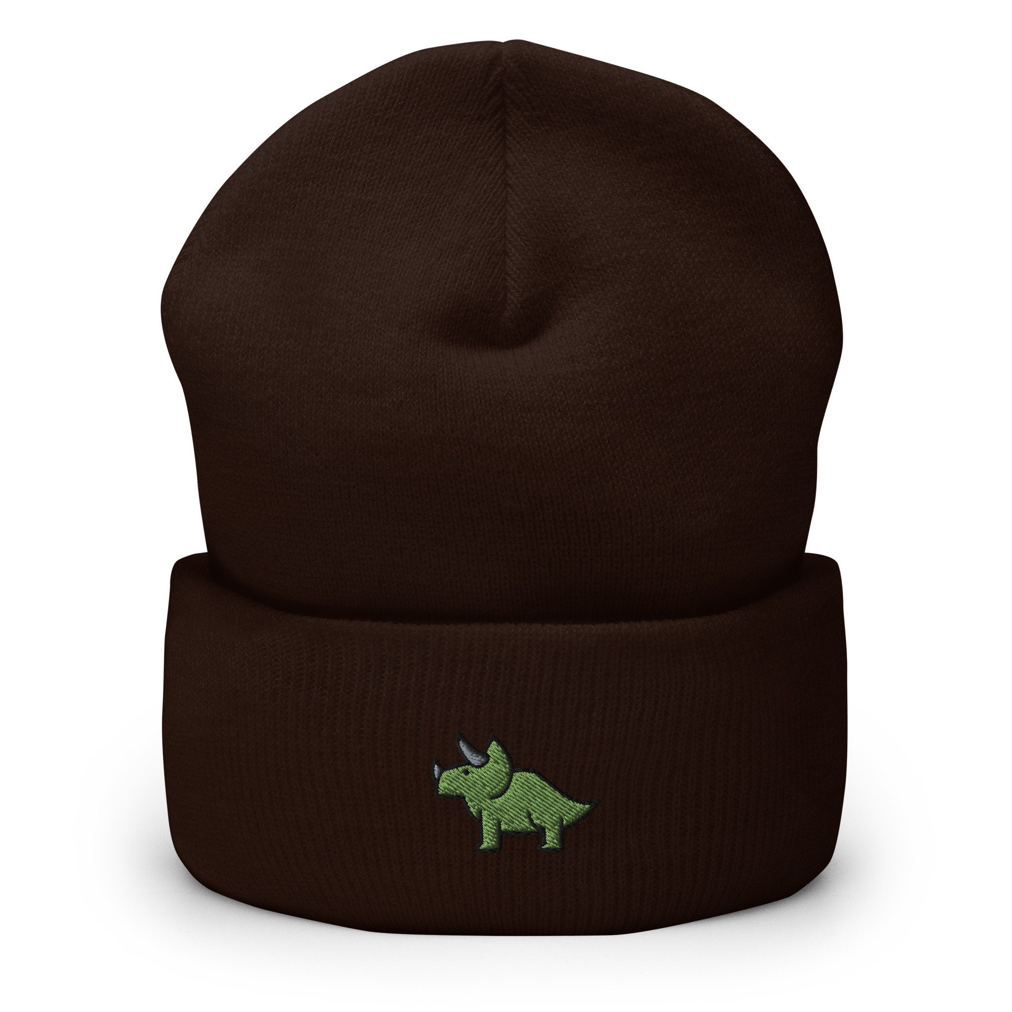 Triceratops Dinosaur Embroidered Beanie, Handmade Cuffed Knit Unisex ...
