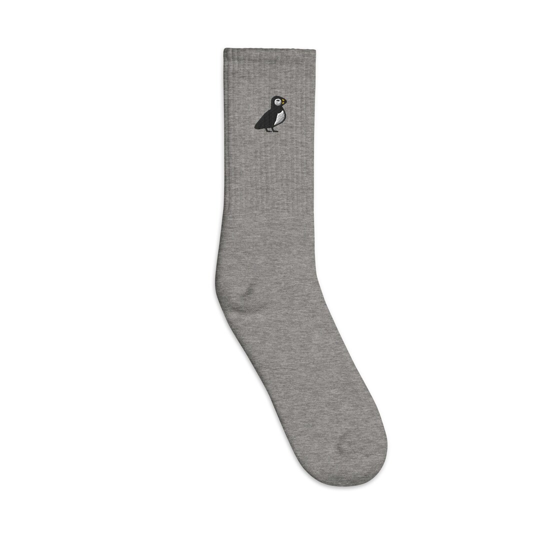 Puffin Embroidered Socks: USA Made Cotton Blend - Etsy