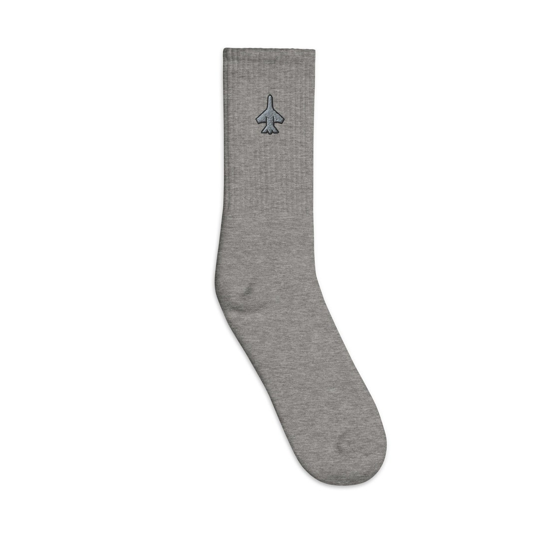 Fighter Jet Embroidered Socks: USA Made Cotton Blend - Etsy