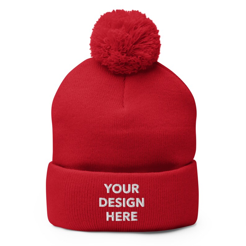 Personalized Embroidered Pom Pom Beanie: Custom Text & Logo Winter Hat ...