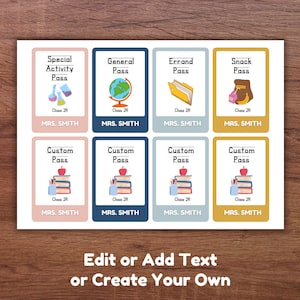 Customizable Classroom Hall Passes Printable PDF - Etsy