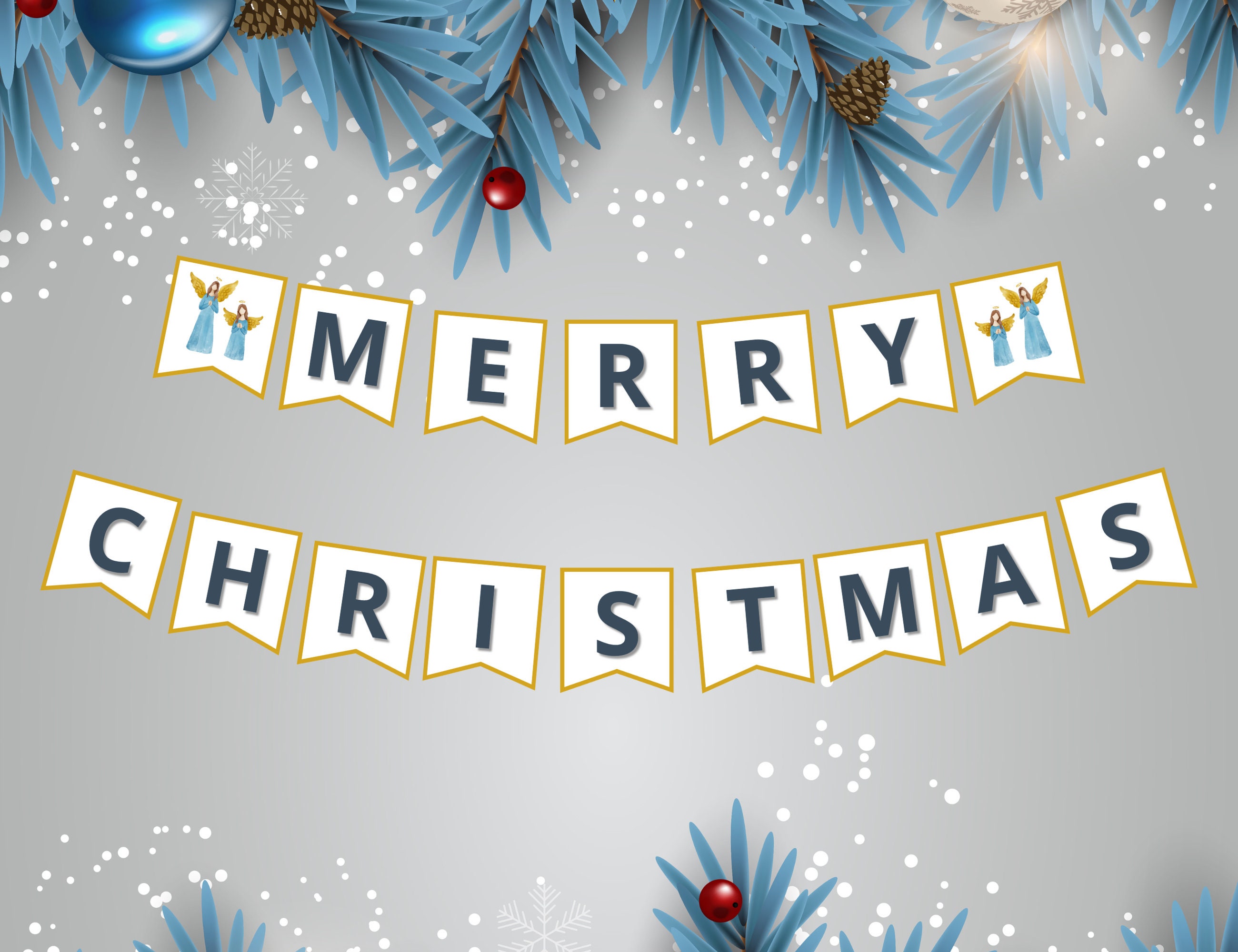 Merry Christmas Bunting Banner Printable PDF - Etsy