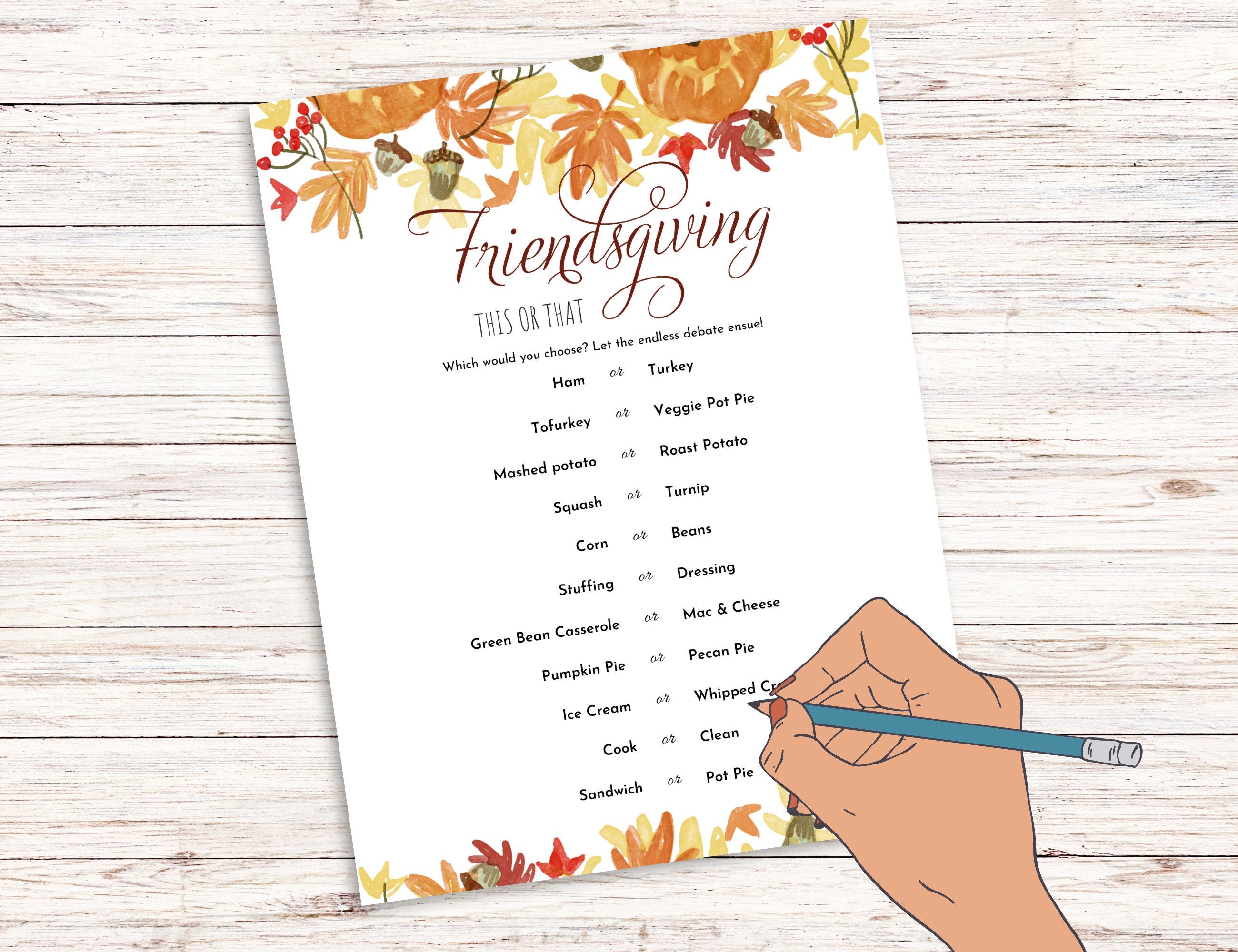 Friendsgiving This or That Game Printable PDF - Etsy