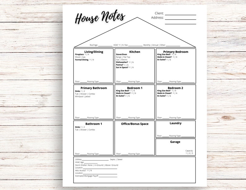 Real Estate Home Walk Through Details Info Sheet PDF - Etsy