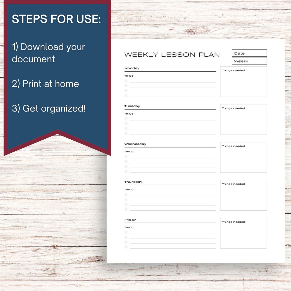 Homeschool Weekly Lesson Plan Printable PDF - Etsy