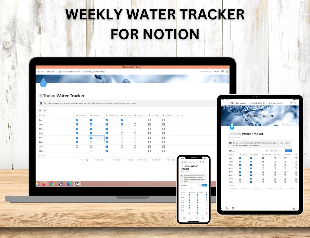 Weekly Water Tracker Template for Notion - Etsy