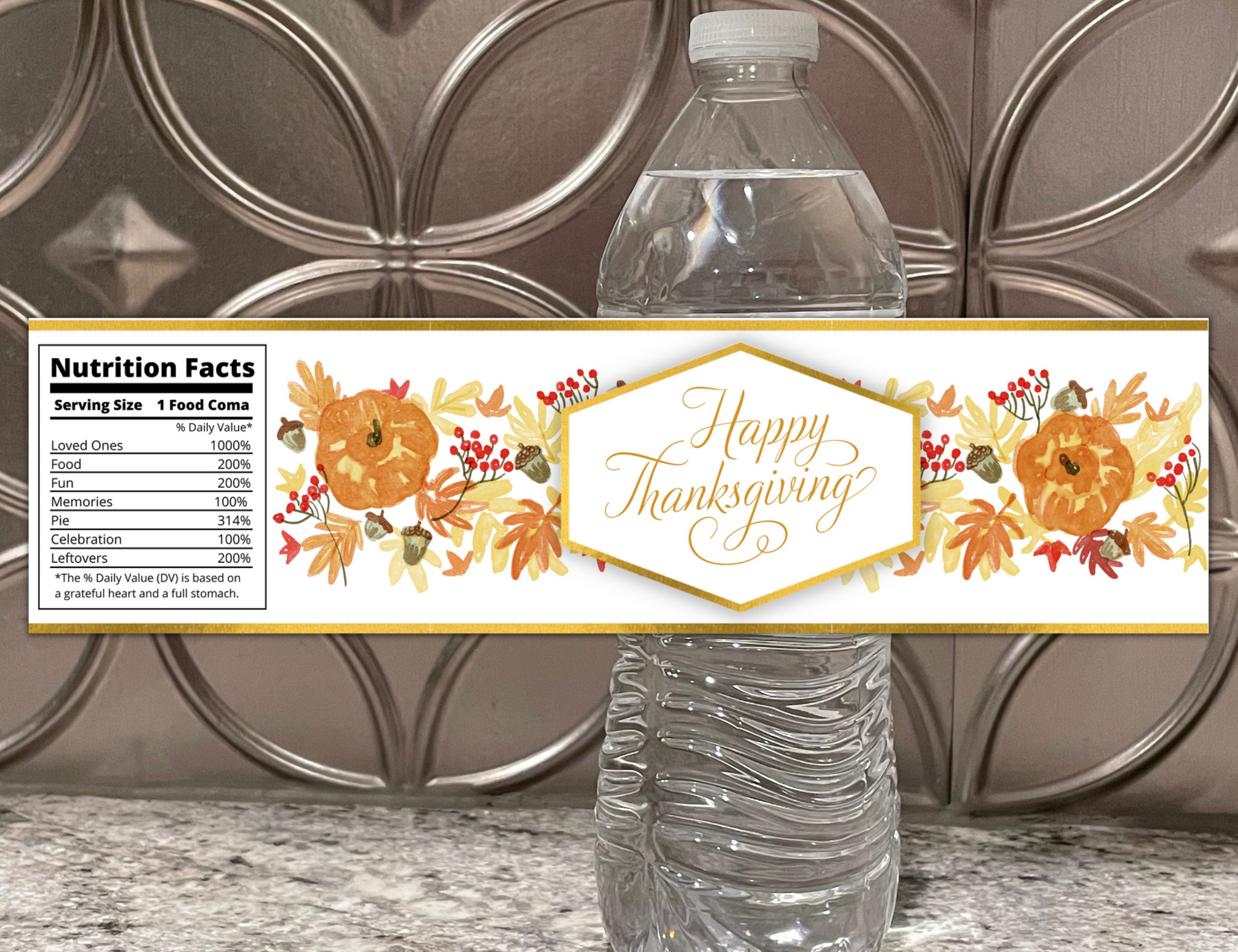 Thanksgiving Water Bottle Labels Printable Instant Download ...
