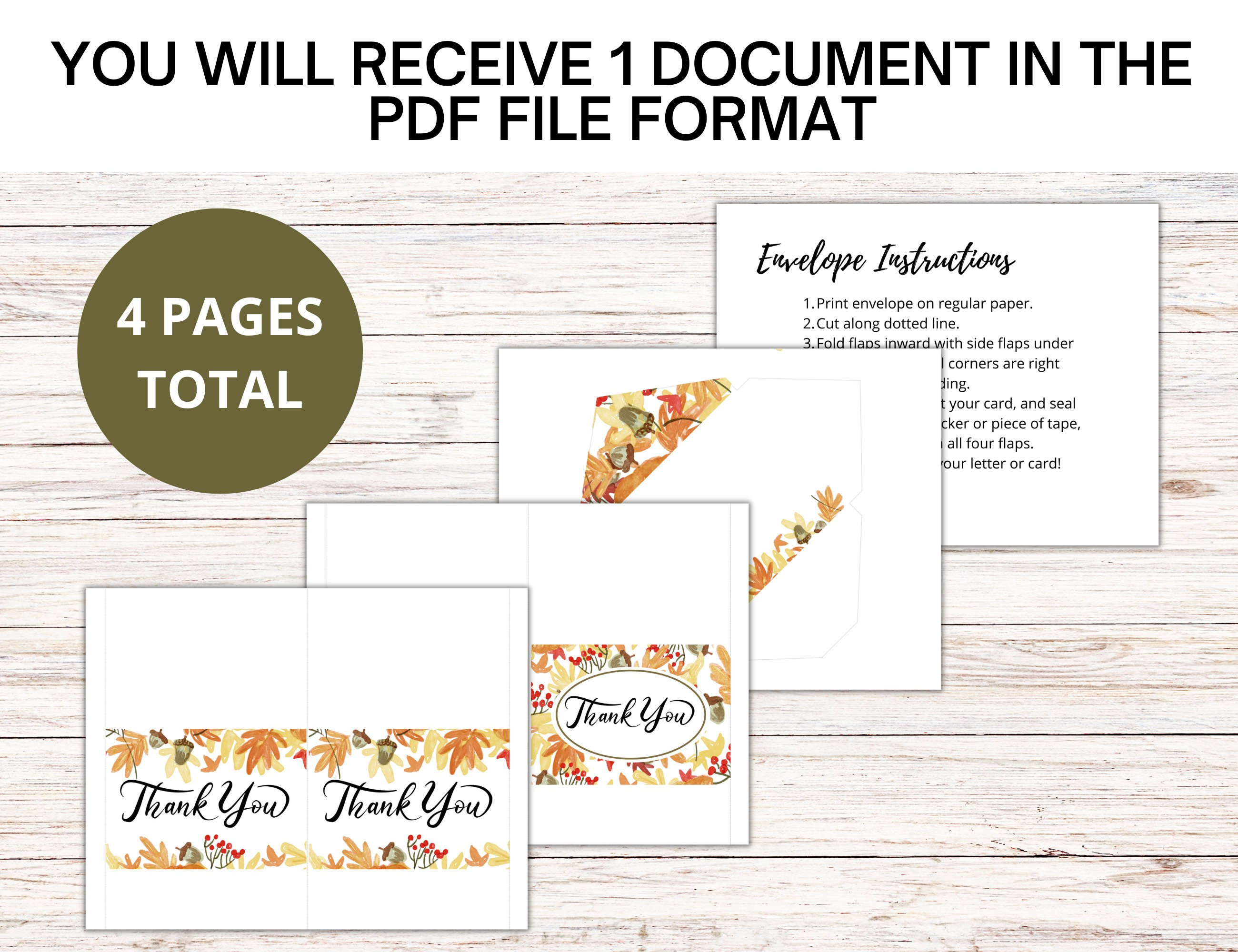 Fall Thank You Card Printable PDF - Etsy