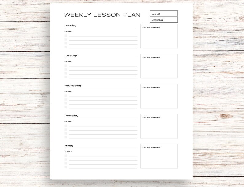 Homeschool Weekly Lesson Plan Printable PDF - Etsy
