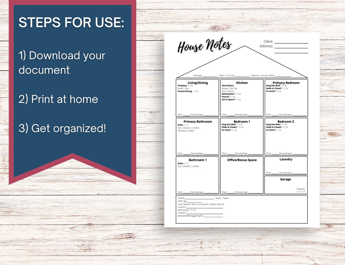 Real Estate Home Walk Through Details Info Sheet PDF - Etsy