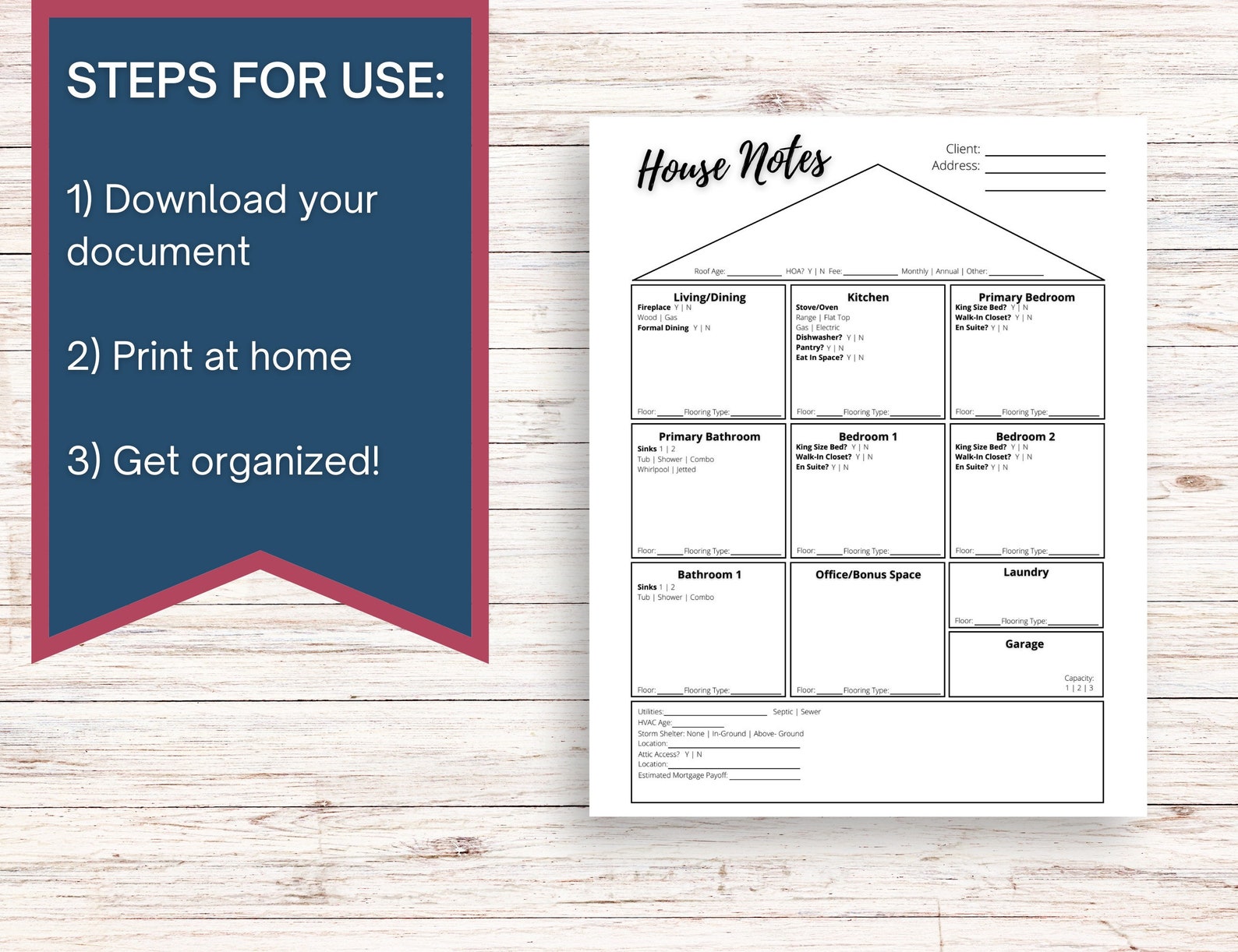 Real Estate Home Walk Through Details Info Sheet PDF - Etsy