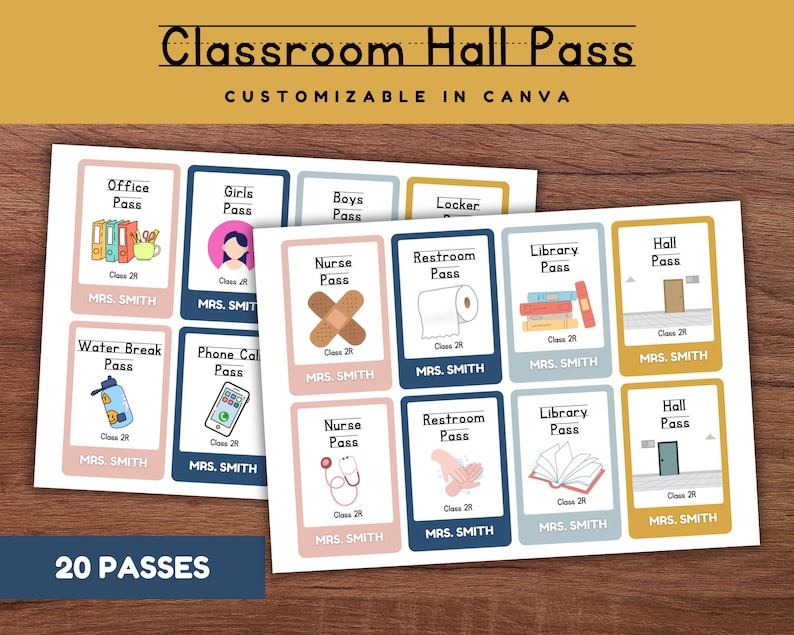 Customizable Classroom Hall Passes Printable PDF - Etsy