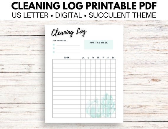 Cleaning Log Printable PDF Digital Download Home - Etsy