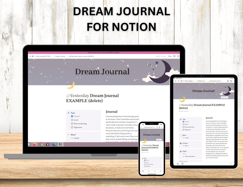 Dream Journal Template for Notion - Etsy