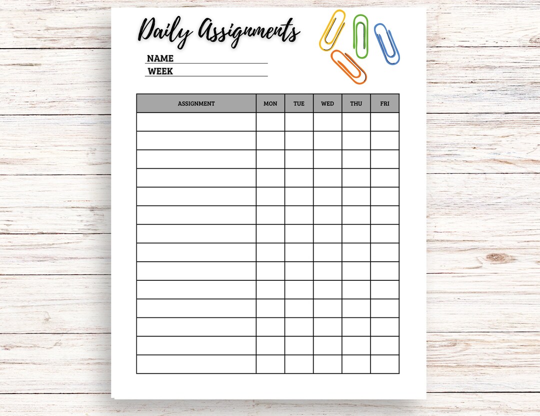 Homeschool Assignments Checklist Printable PDF - Etsy