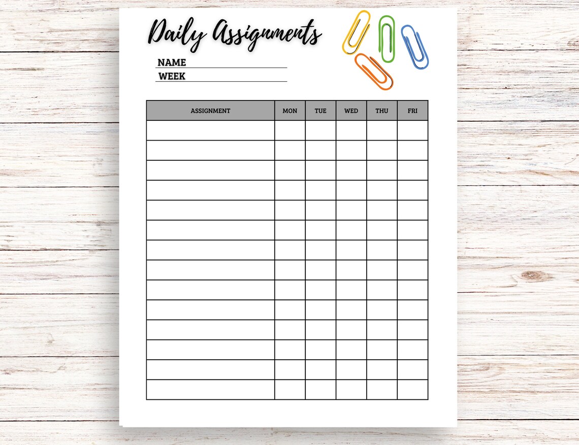 Homeschool Assignments Checklist Printable PDF - Etsy