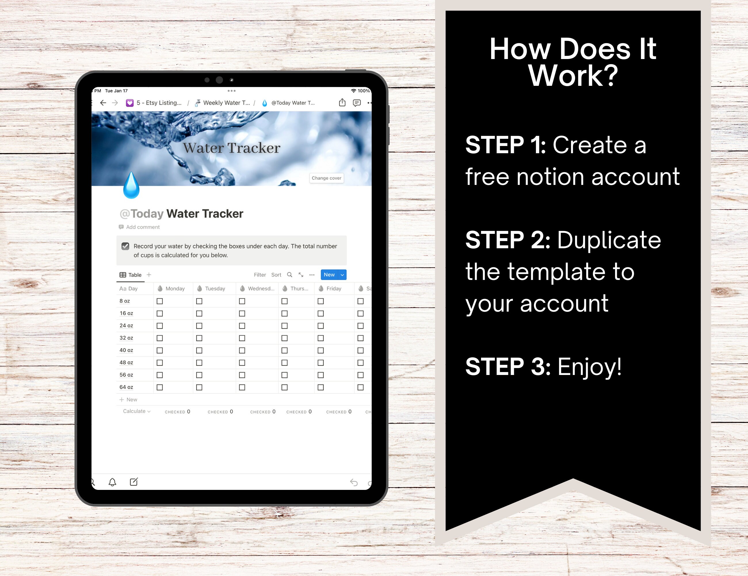Weekly Water Tracker Template for Notion - Etsy