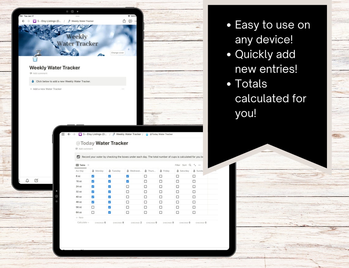 Weekly Water Tracker Template for Notion - Etsy
